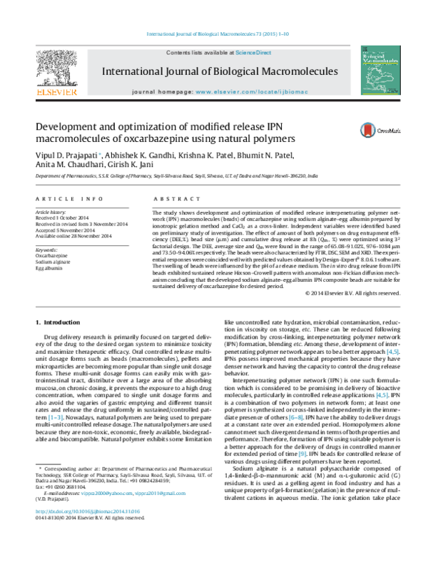 (PDF) Development and optimization of modified release IPN ...