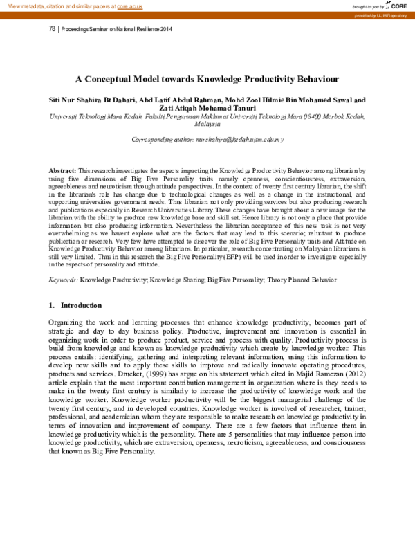 (PDF) A conceptual model towards knowledge productivity behaviour
