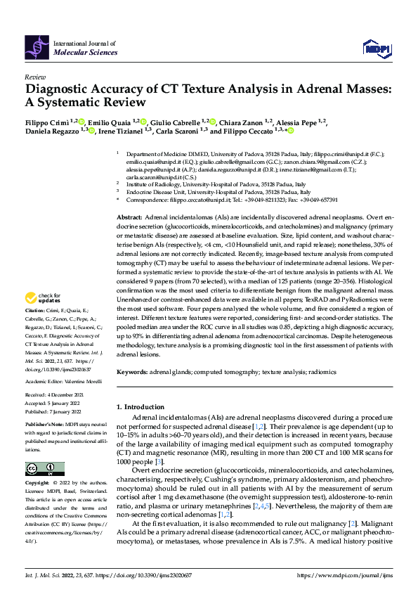 (PDF) Diagnostic Accuracy of CT Texture Analysis in Adrenal Masses: A ...