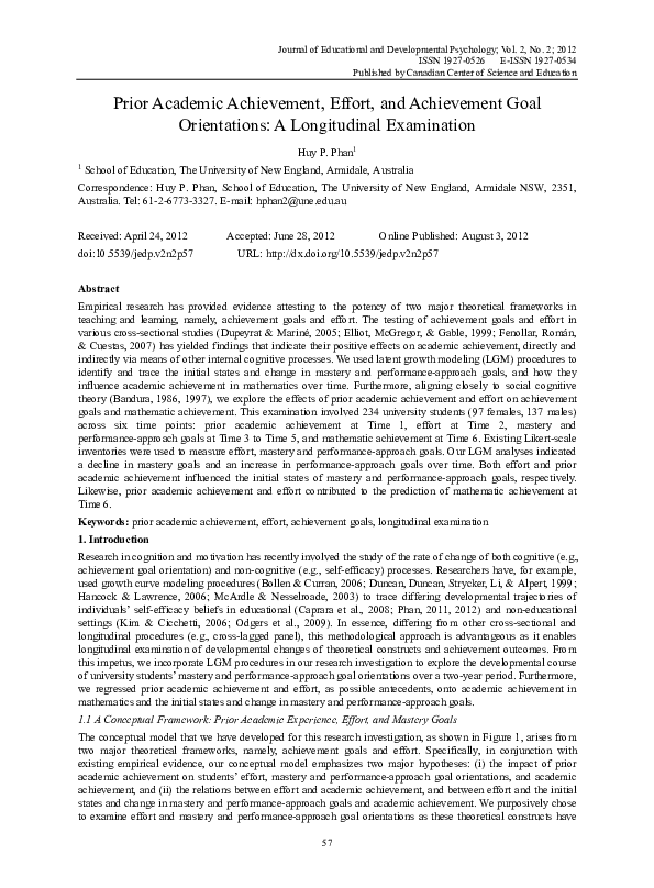 (PDF) Prior Academic Achievement, Effort, and Achievement Goal Orientations: A Longitudinal ...