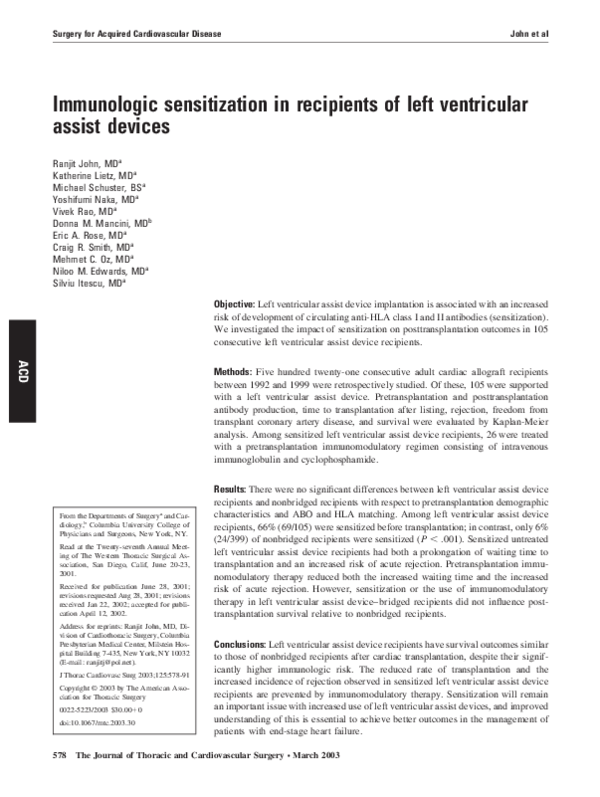 (PDF) Immunologic sensitization in recipients of left ventricular assist devices | Vivek Rao ...