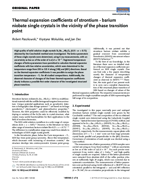 (PDF) Thermal expansion coefficients of strontium - barium niobate single crystals in the ...