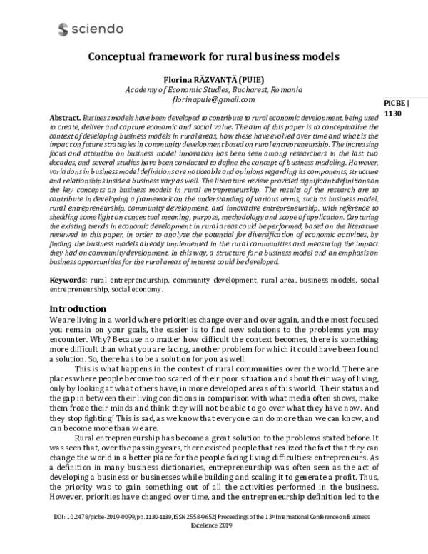 (PDF) Conceptual framework for rural business models