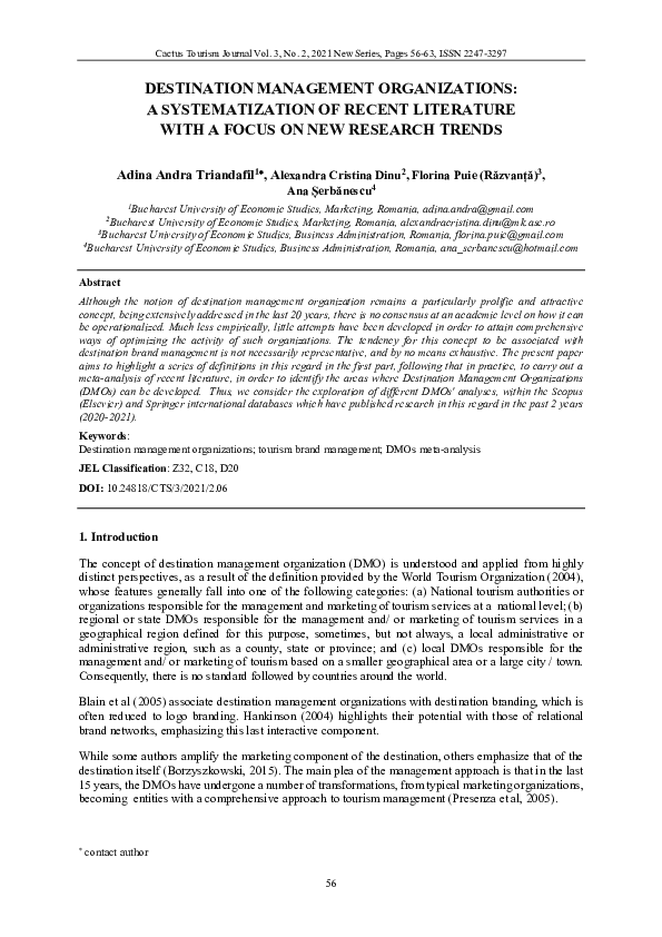 (PDF) Destination Management Organizations: A Systematization of Recent Literature with a Focus ...