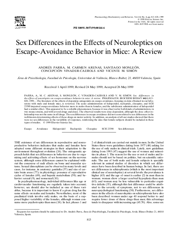 (PDF) Sex Differences in the Effects of Neuroleptics on Escape ...