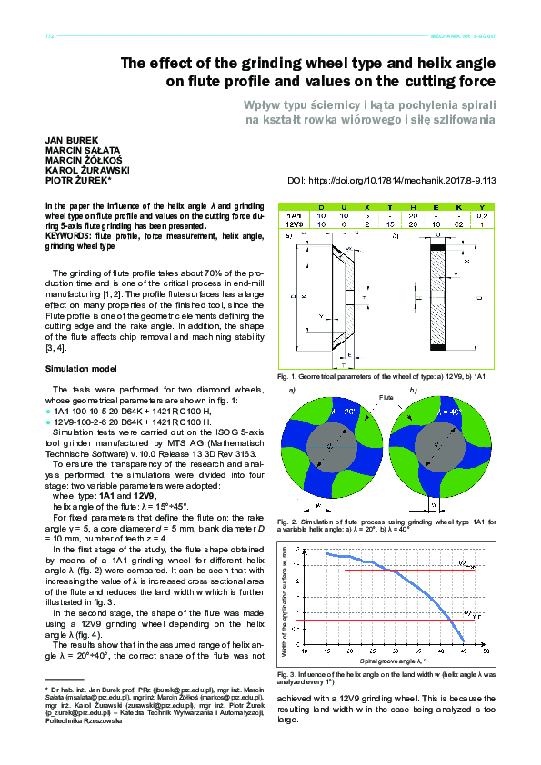 (PDF) The effect of the grinding wheel type and helix angle on flute ...