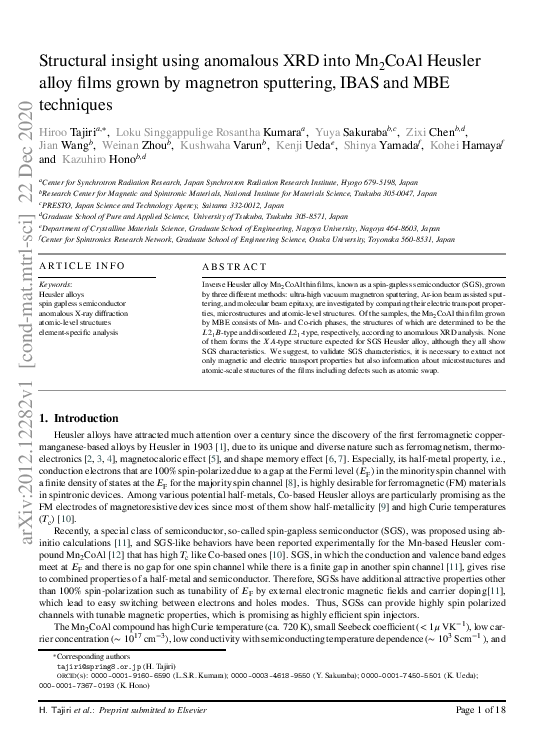(PDF) Structural Insight Using Anomalous XRD into Mn 2coal Heusler ...