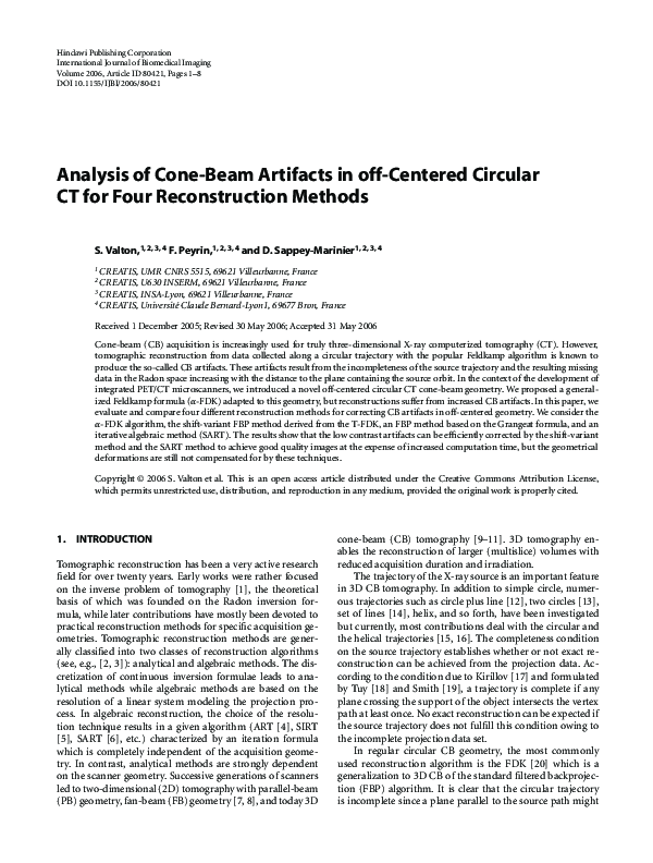 (PDF) Analysis of Cone-Beam Artifacts in off-Centered Circular CT for ...