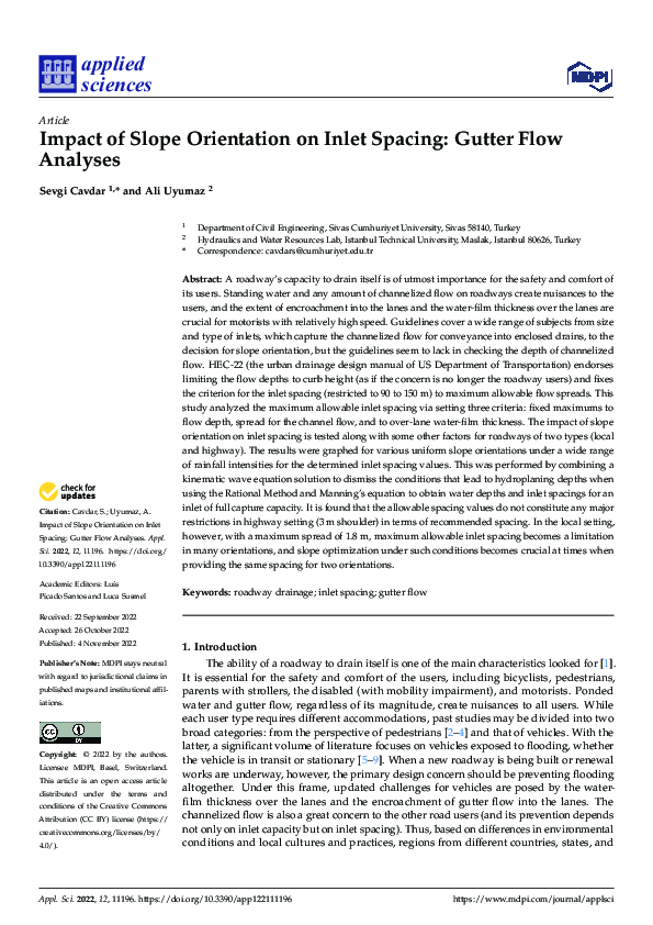 (PDF) Impact of Slope Orientation on Inlet Spacing: Gutter Flow Analyses