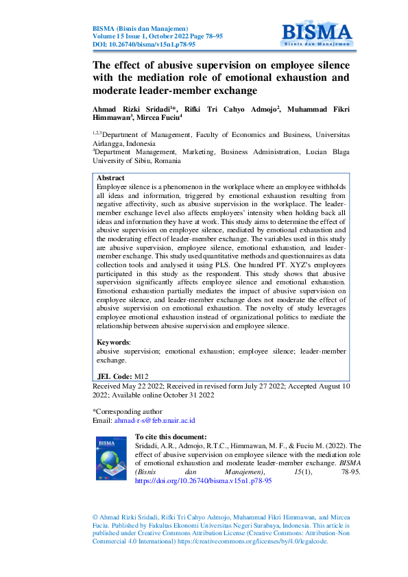 (PDF) Abusive Supervision's Impact on Employee Silence