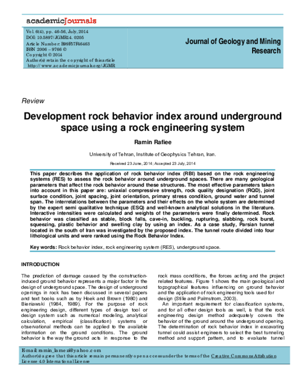 (PDF) Development rock behavior index around underground space using a ...