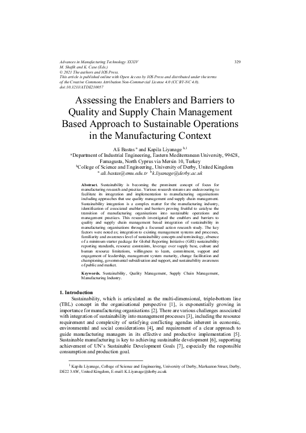 (PDF) Assessing the Enablers and Barriers to Quality and Supply Chain ...