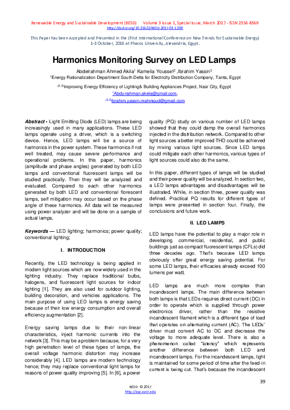 (PDF) Harmonics Monitoring Survey on LED Lamps