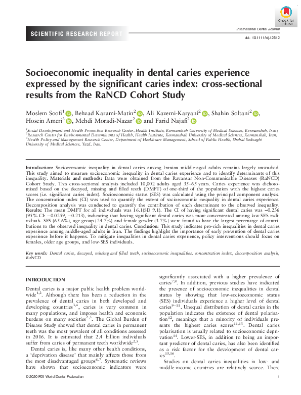 (PDF) Socioeconomic Inequality in Dental Caries Experience Expressed by ...