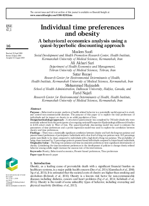 (PDF) Individual time preferences and obesity