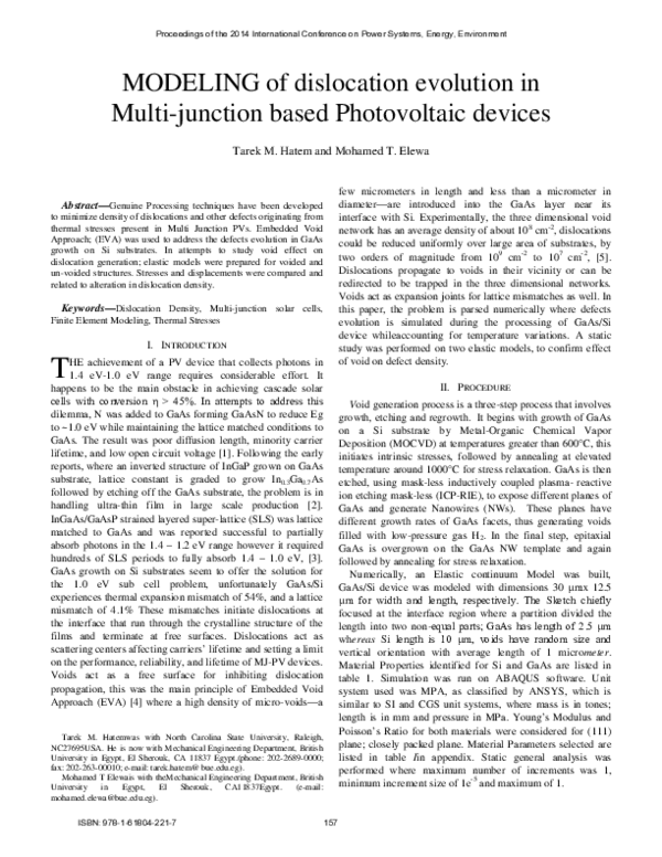 (PDF) Modeling of Dislocation Evolution in Multi-junction Based ...