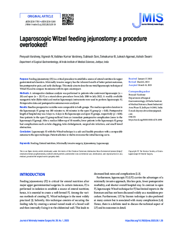 (PDF) Laparoscopic Witzel feeding jejunostomy: a procedure overlooked!