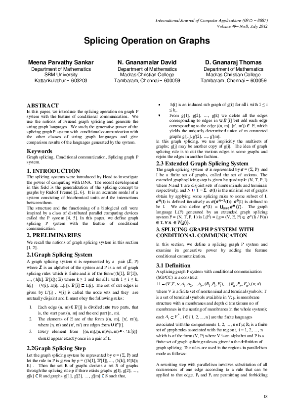 (PDF) Splicing Operation on Graphs