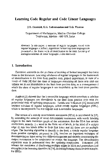 (PDF) Learning code regular and code linear languages