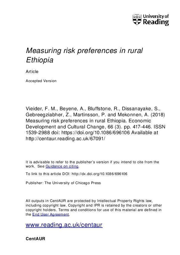 (PDF) Measuring Risk Preferences in Rural Ethiopia