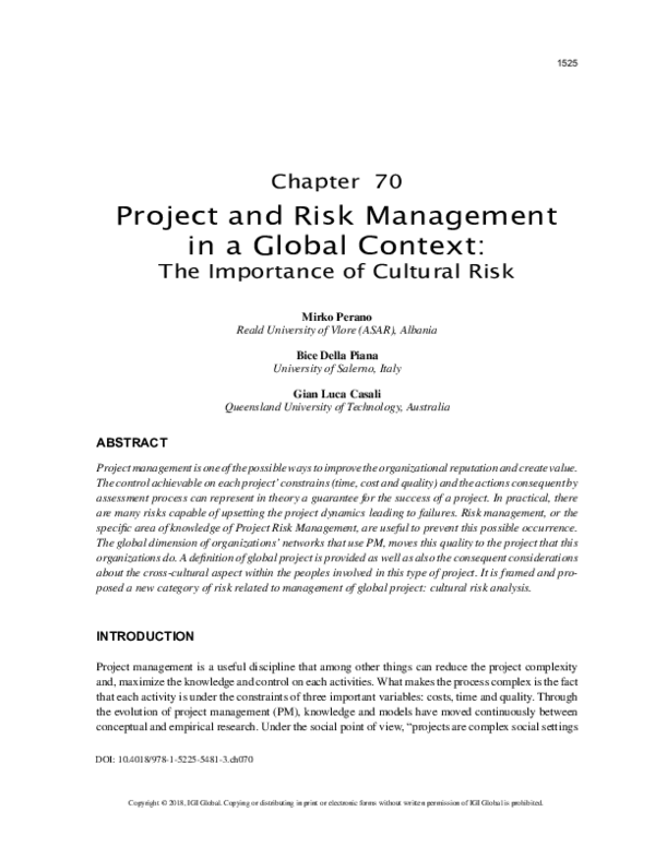 (PDF) Project and Risk Management in a Global Context: The Importance ...