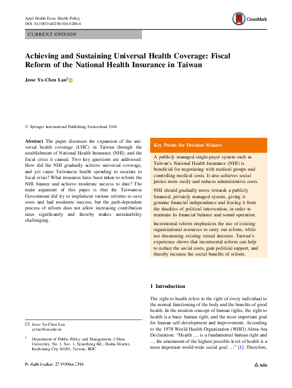 (PDF) Achieving and Sustaining Universal Health Coverage: Fiscal Reform ...