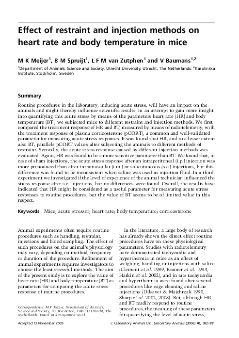 (PDF) Effect of restraint and injection methods on heart rate and body ...