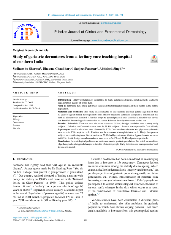 (PDF) Study of geriatric dermatoses from a tertiary care teaching ...