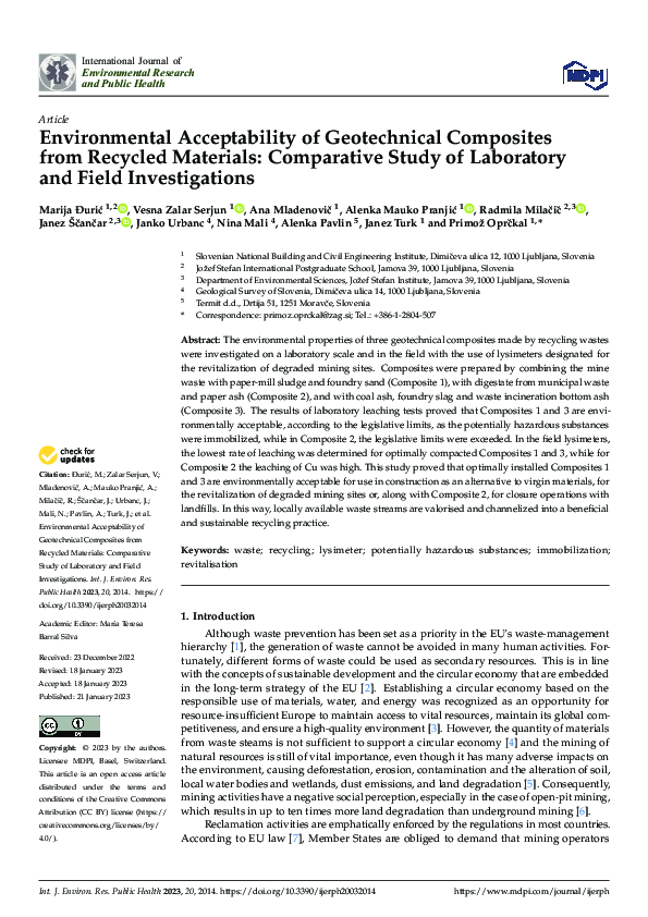 (PDF) Environmental Acceptability of Geotechnical Composites from ...