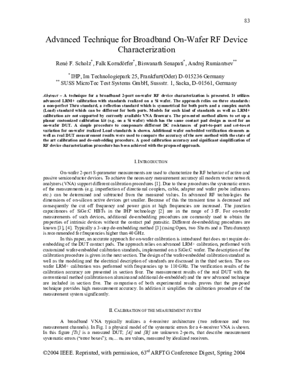 (PDF) Advanced technique for broadband on-wafer rf device characterization