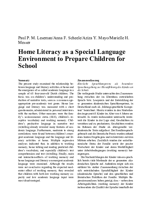 (PDF) Home literacy as a special language environment to prepare ...