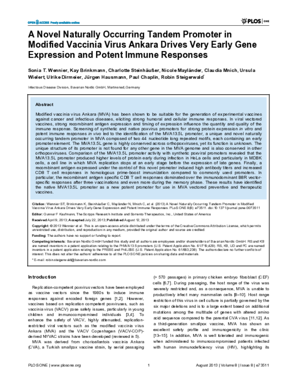 (PDF) A Novel Naturally Occurring Tandem Promoter in Modified Vaccinia ...