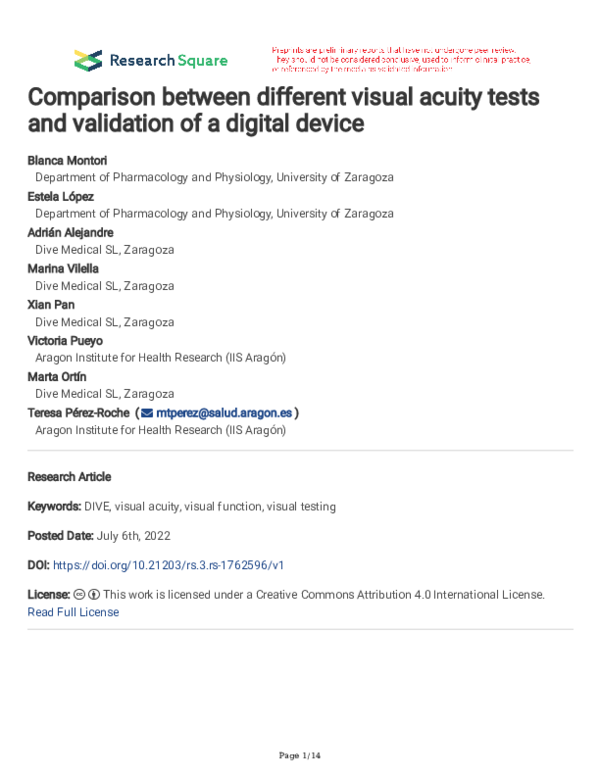 (PDF) Comparison between different visual acuity tests and validation ... (PDF) Comparison between different visual acuity tests and validation ...