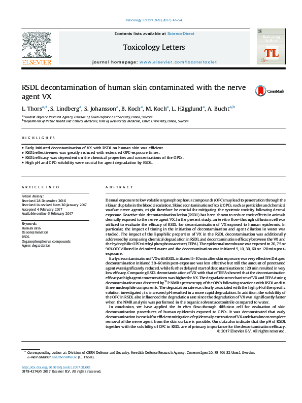 (PDF) RSDL decontamination of human skin contaminated with the nerve ...