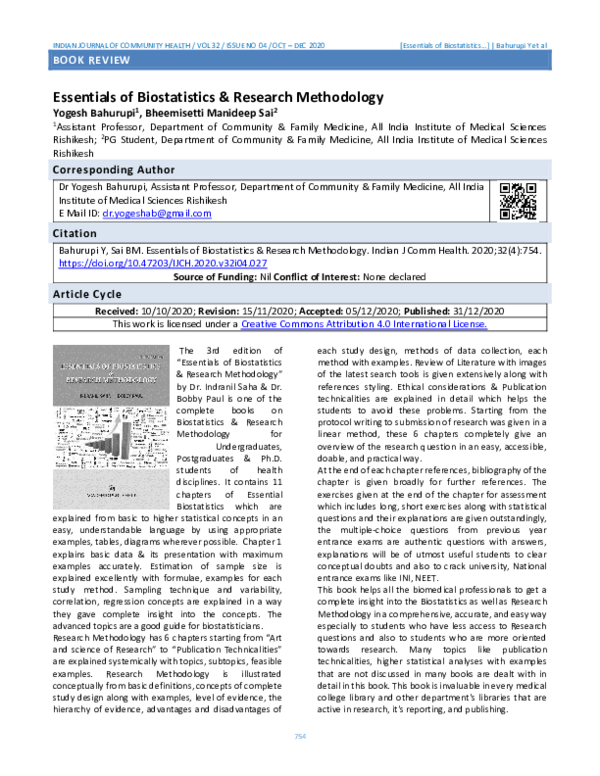 (PDF) Essentials of Biostatistics & Research Methodology