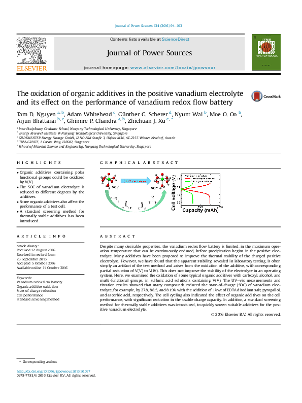 (PDF) The oxidation of organic additives in the positive vanadium ...