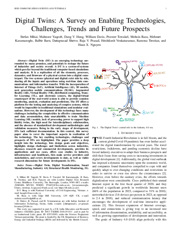 (PDF) Digital Twins: A Survey on Enabling Technologies, Challenges, Trends and Future Prospects ...