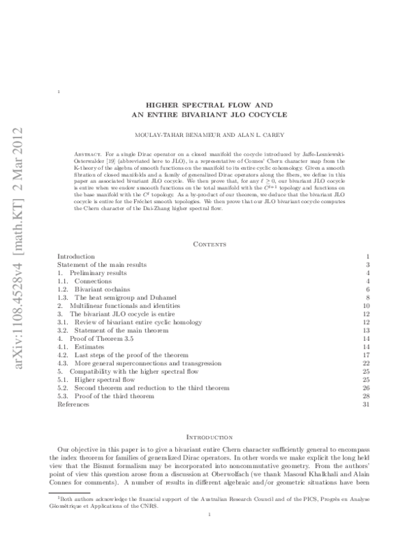 (PDF) Higher spectral flow and an entire bivariant JLO cocycle
