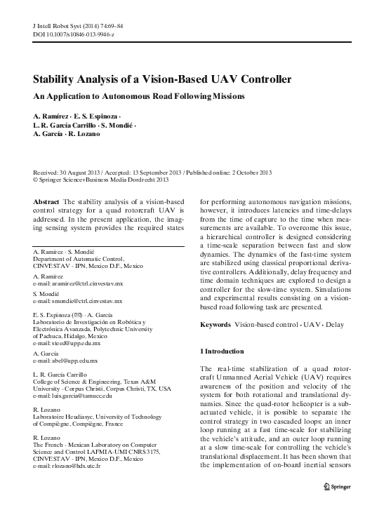 (PDF) Stability Analysis of a Vision-Based UAV Controller