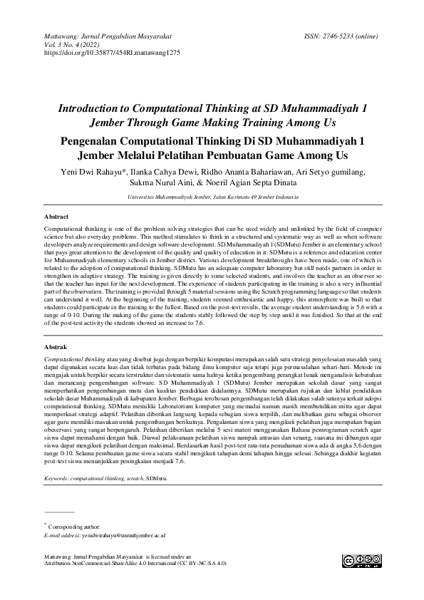 (PDF) Introduction to Computational Thinking at SD Muhammadiyah 1 ...