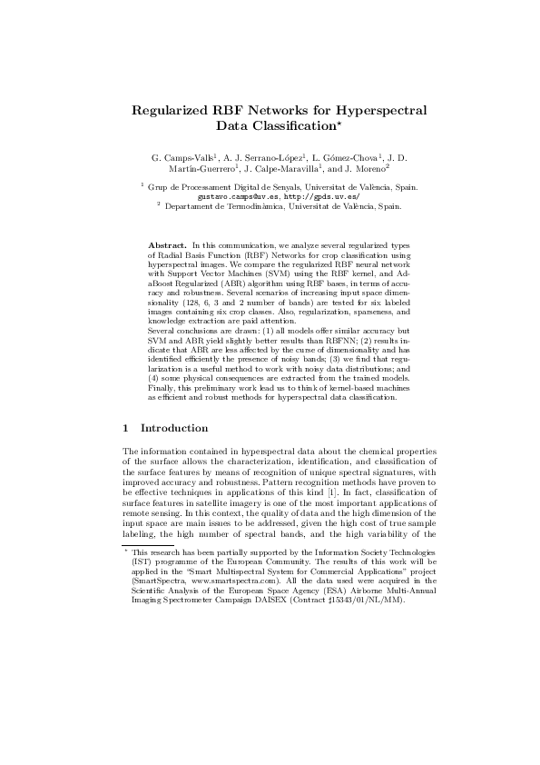 (PDF) Regularized RBF Networks for Hyperspectral Data Classification