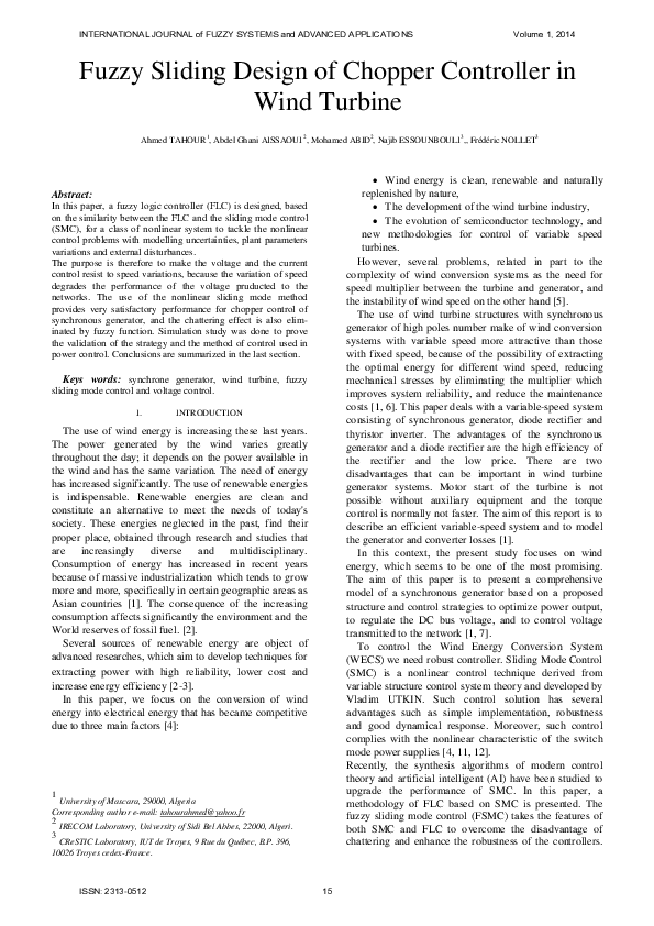 (PDF) Fuzzy Sliding Design of Chopper Controller in Wind Turbine