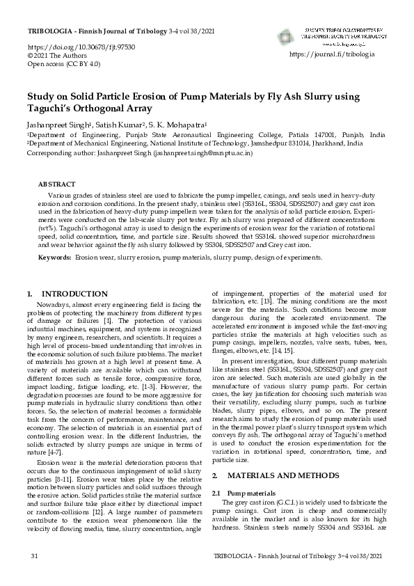 (PDF) Study on Solid Particle Erosion of Pump Materials by Fly Ash ...