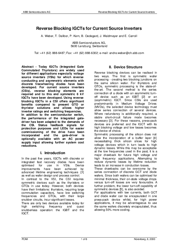(PDF) Reverse Blocking IGCTs for Current Source Inverters