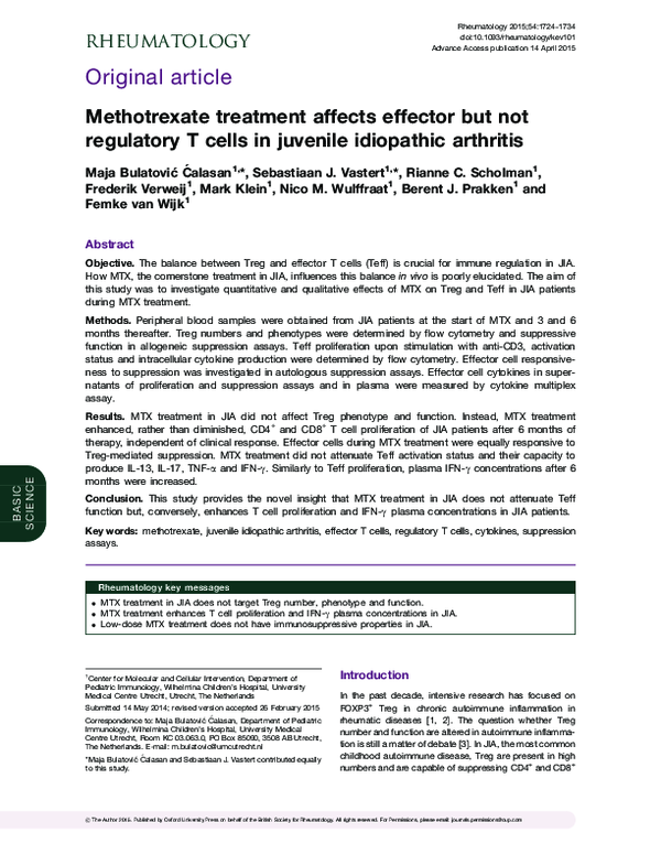(PDF) Methotrexate treatment affects effector but not regulatory T ...
