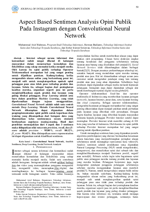 (PDF) Aspect Based Sentimen Analysis Opini Publik Pada Instagram dengan Convolutional Neural Network
