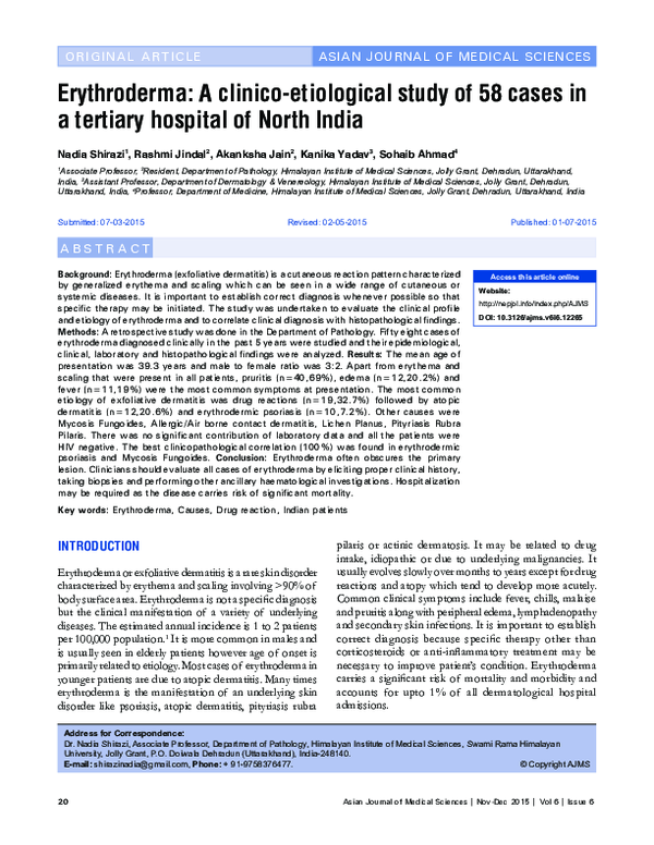 (PDF) Erythroderma: A clinico-etiological study of 58 cases in a ...