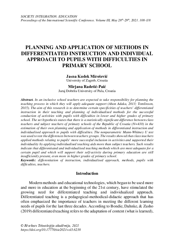 (PDF) Planning and Application of Methods in Differentiated Instruction and Individual Approach ...