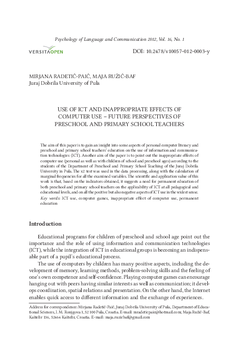 (PDF) Use of ICT and Inappropriate Effects of Computer Use - Future ...