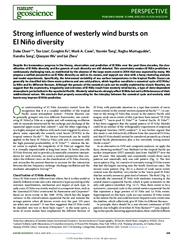 (PDF) Strong influence of westerly wind bursts on El Niño diversity